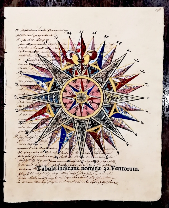 rosa dei venti su carta antica - tabula indicans nomina 32 ventorum - Libreria del Mare